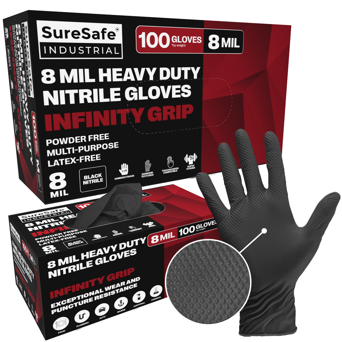 8 Mil Nitrile Gloves Black – Infinity Grip, Ultimate Durability ...