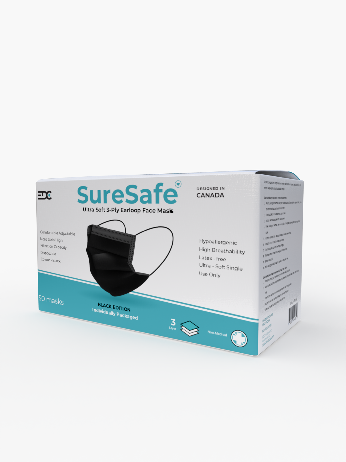 SureSafe Earloop Face Mask, Disposable, Individually Wrapped 50/box ...