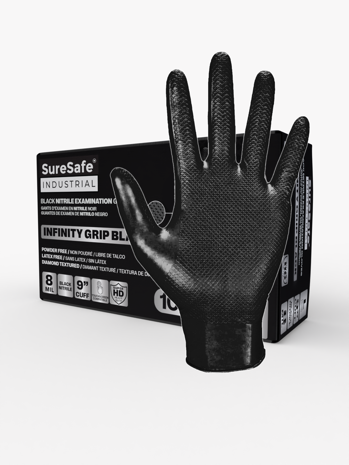 SureSafe INFINITY GRIP 8MIL Disposable Nitrile Gloves - BLACK ...