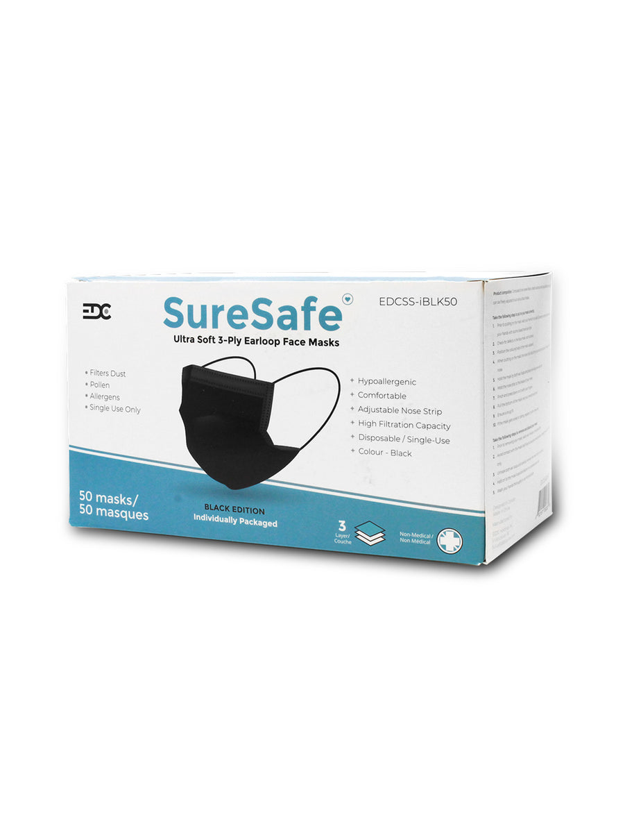 SureSafe Earloop Face Mask, Disposable, Individually Wrapped 50/box ...